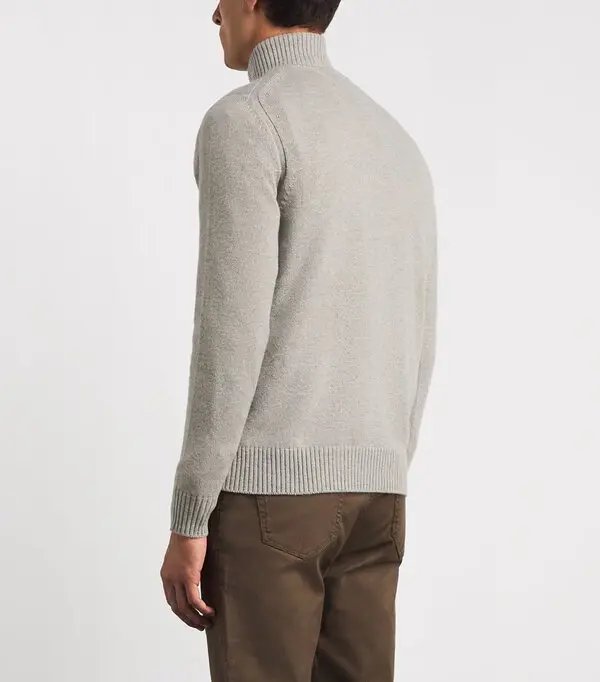 Purdey Cashmere Leather Trim Quarter-zip Sweater