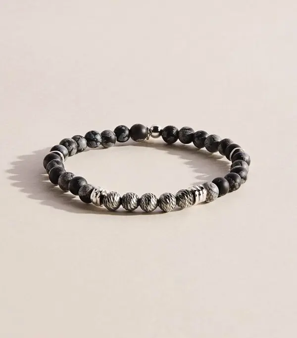 Tateossian Sterling Silver And Obsidian Stonehenge Bracelet