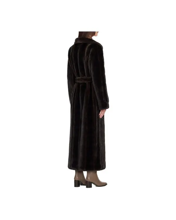THE FRANKIE SHOP Belted Faux Fur Coat - Dark Brown