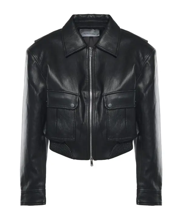 THE FRANKIE SHOP Cropped Lapel Leather Moto Jacket - Black