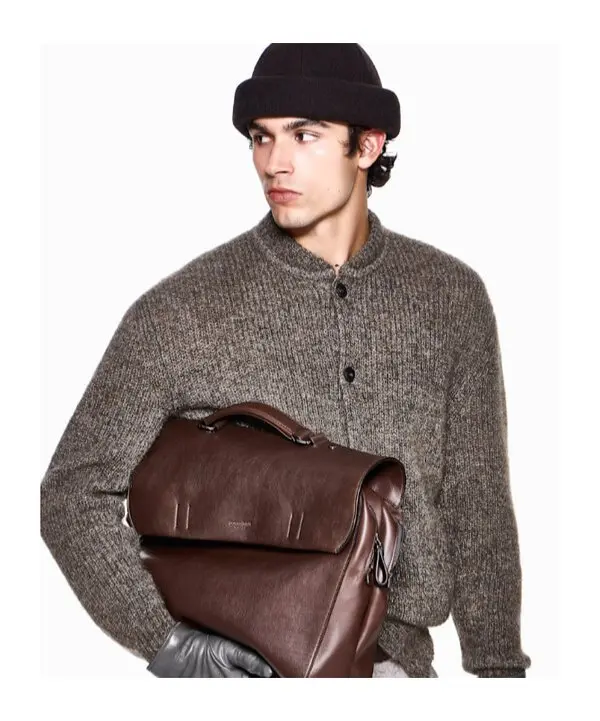Giorgio Armani Docker Hat In Wool And Cashmere With Leather Details