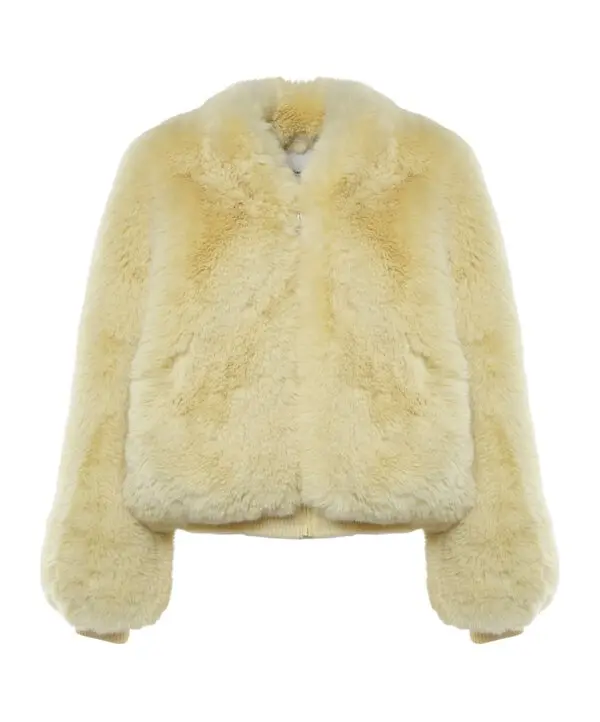 THE FRANKIE SHOP Stand Collar Cropped Furry Jacket - Yellow