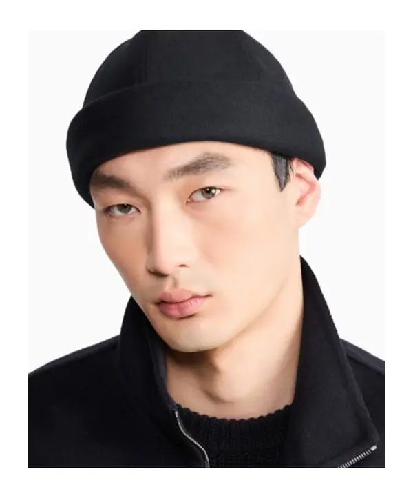 Giorgio Armani Docker Hat In Wool And Cashmere With Leather Details