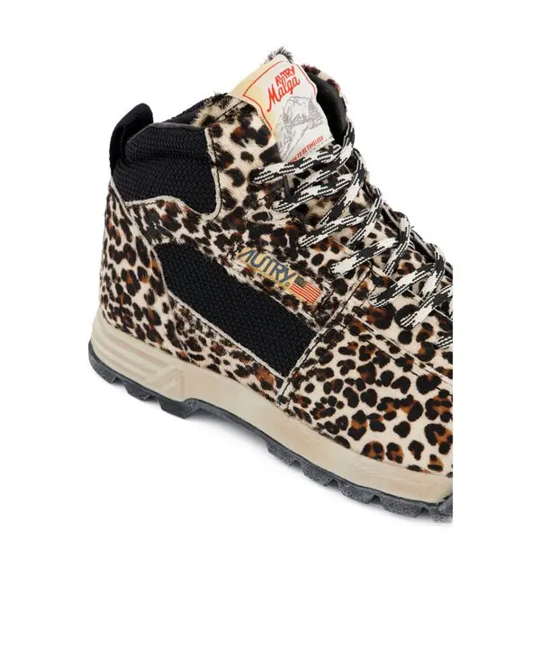 AUTRY Leopard-print High-top Round-toe Sneakers