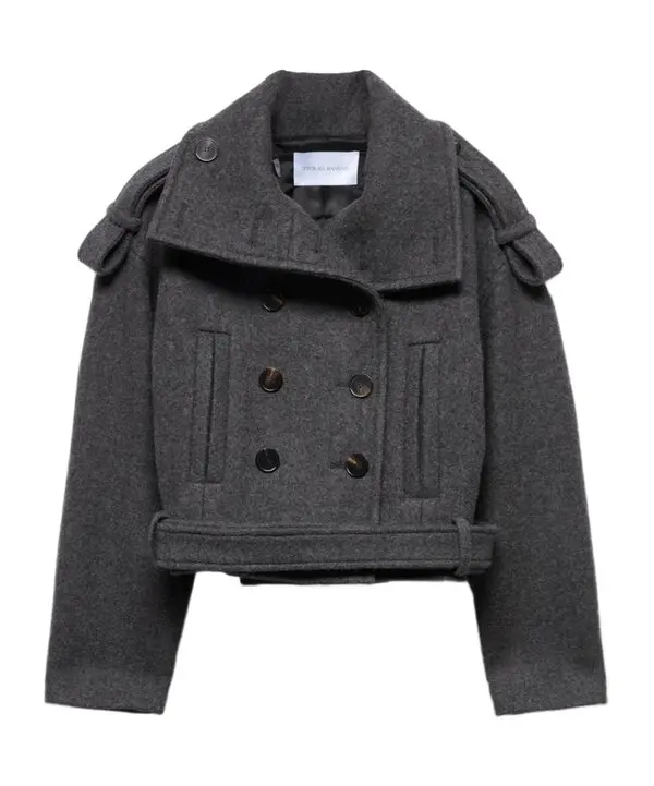 7 For All Mankind Double-breasted Cropped Wool Coat With A High Neck - Grey