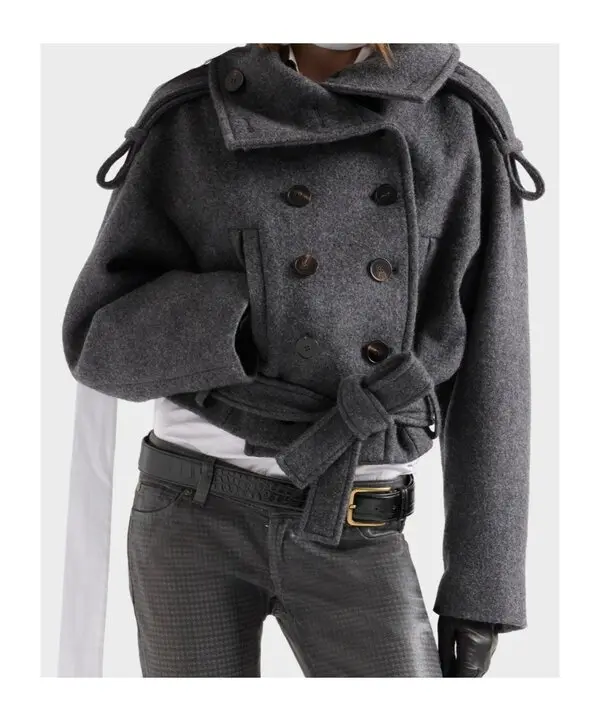 7 For All Mankind Double-breasted Cropped Wool Coat With A High Neck
