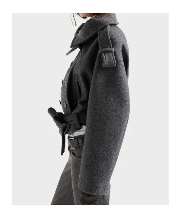 7 For All Mankind Double-breasted Cropped Wool Coat With A High Neck