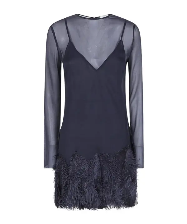 SEMICOUTURE Feather-hem Mesh Mini Dress