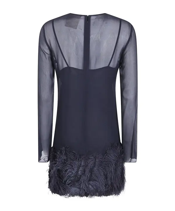 SEMICOUTURE Feather-hem Mesh Mini Dress