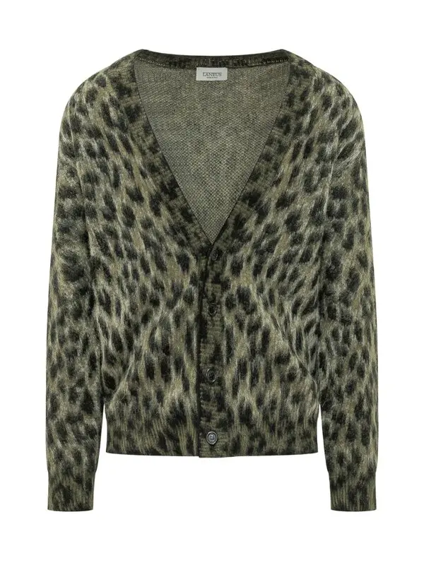 LANEUS Leopard Print V-neck Cardigan - No