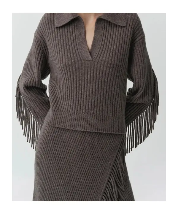 Simkhai Fringe Knit Top - Brown