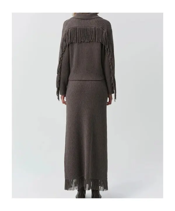 Simkhai Fringe Slit Knit Midi Skirt