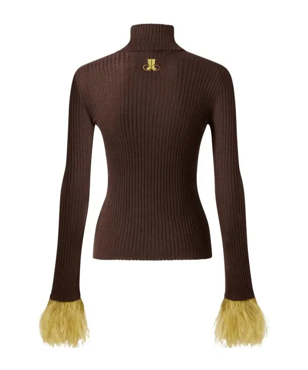 La DoubleJ Ribbed Silk Cashmere Feather Trim High Kick Top
