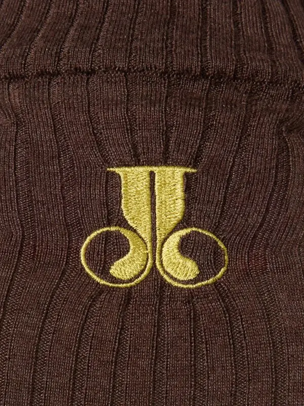 La DoubleJ Ribbed Silk Cashmere Feather Trim High Kick Top
