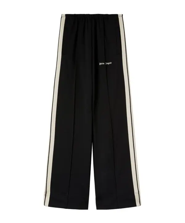 Palm Angels Logo Embroidered Wide Leg Track Pants - Black