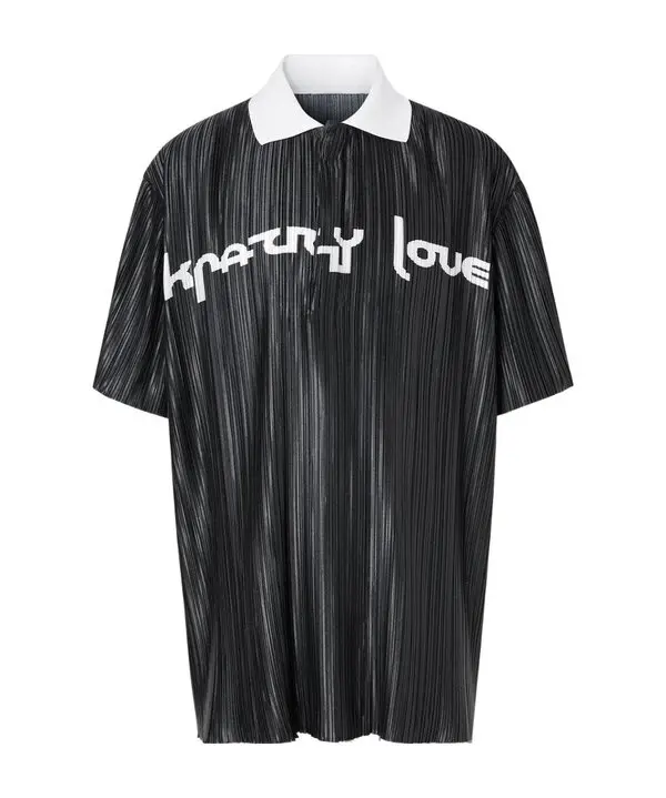 Burberry Slogan Print Satin Plissé Polo Shirt