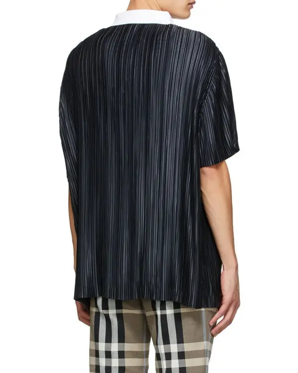 Burberry Slogan Print Satin Plissé Polo Shirt