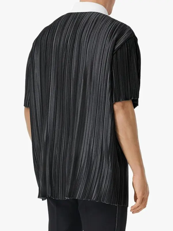 Burberry Slogan Print Satin Plissé Polo Shirt