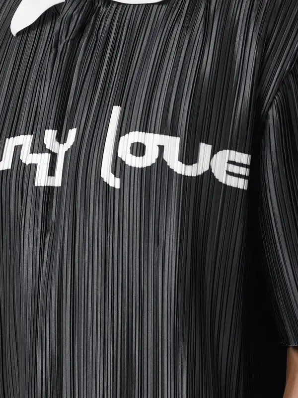 Burberry Slogan Print Satin Plissé Polo Shirt