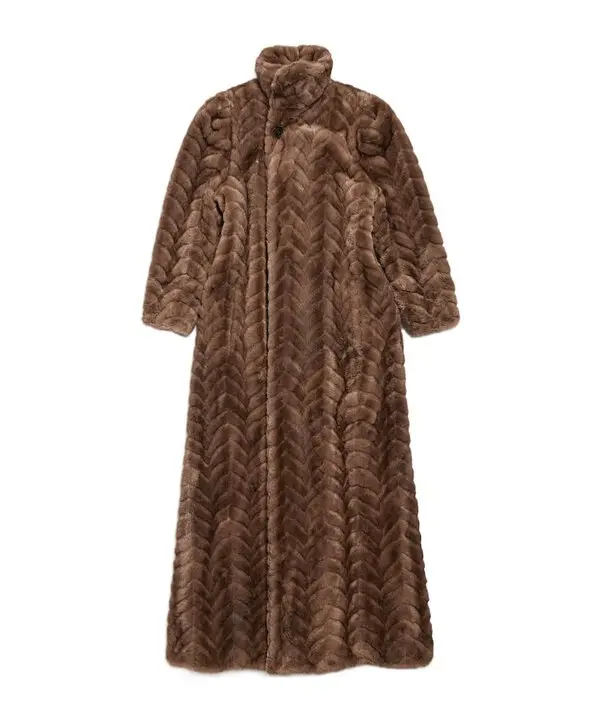 Balenciaga Faux Fur Maxi Coat - Brown