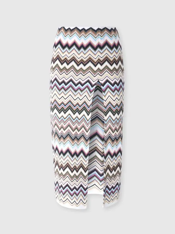 Missoni Zig Zag Viscose And Wool Midi Skirt With Slit