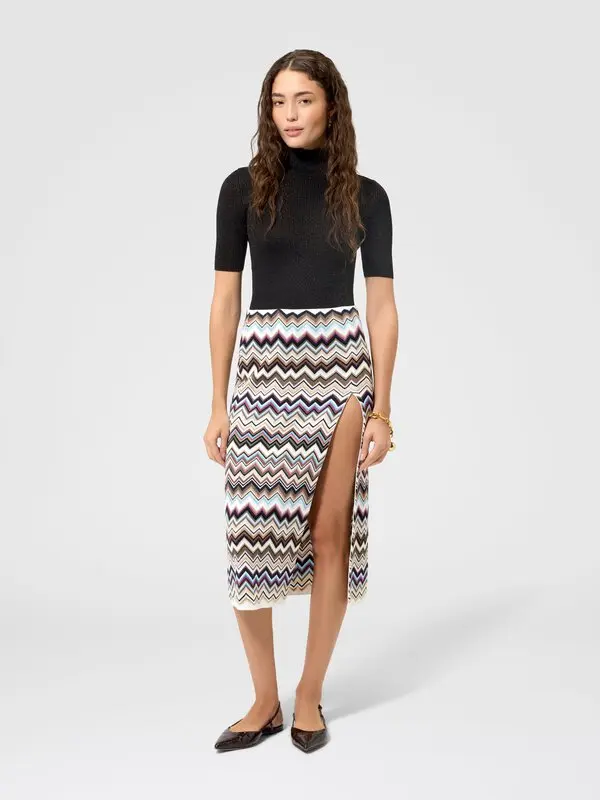 Missoni Zig Zag Viscose And Wool Midi Skirt With Slit