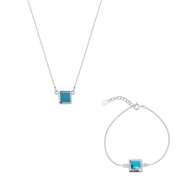 SPERO LONDON Turquoise Square Sterling Necklace & Bracelet Set - Silver
