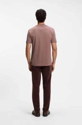 BOSS Windowpane-check T-shirt In A Cotton-and-silk Blend - Light Brown