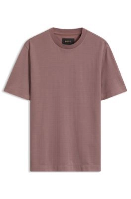 BOSS Windowpane-check T-shirt In A Cotton-and-silk Blend - Light Brown