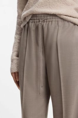 BOSS Flannel Drawstring Straight-fit Pants
