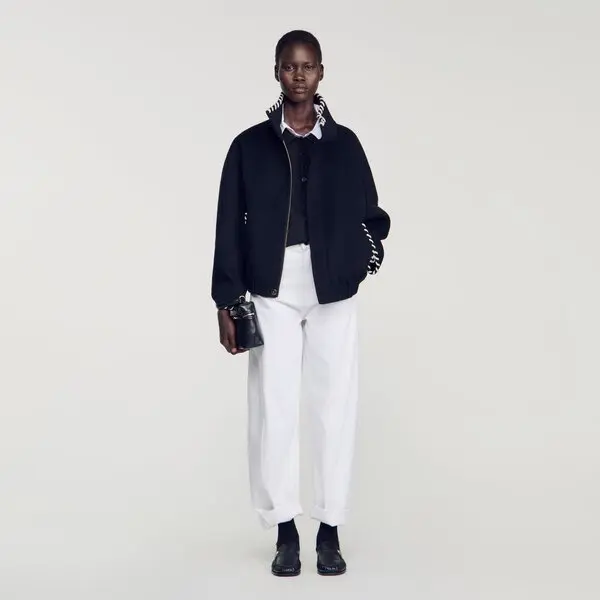Sandro Wool Jacket With Topstitched Details