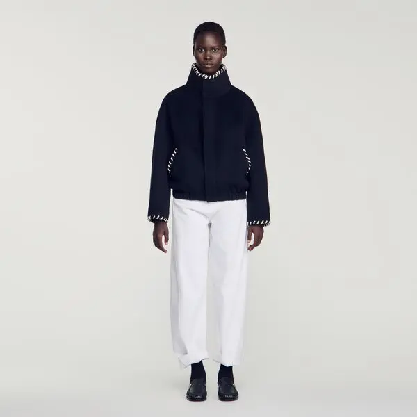 Sandro Wool Jacket With Topstitched Details