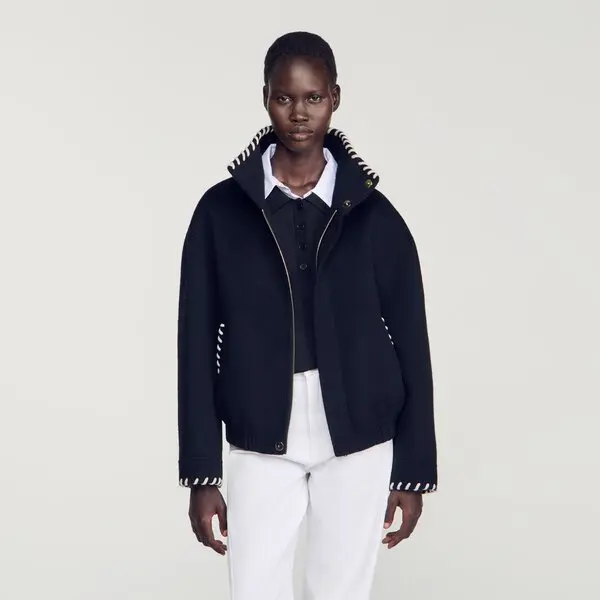 Sandro Wool Jacket With Topstitched Details