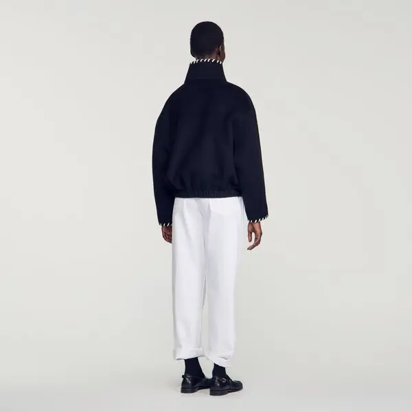 Sandro Wool Jacket With Topstitched Details