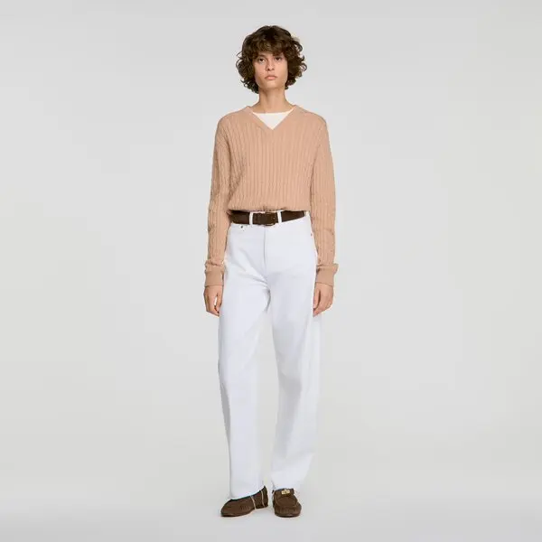 Sandro Cable Knit 2-in-1 Pullover - Beige