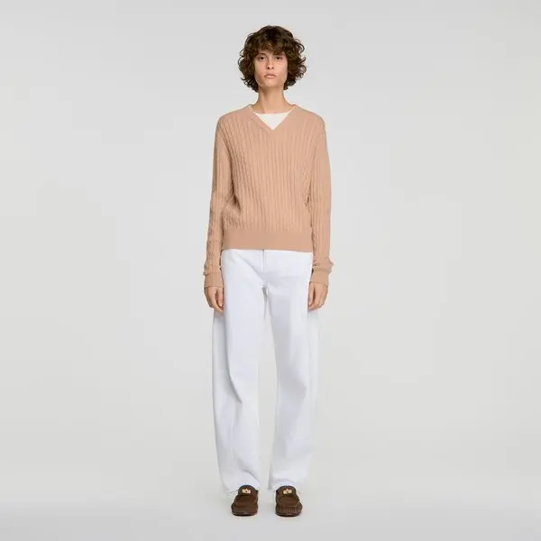 Sandro Cable Knit 2-in-1 Pullover - Beige
