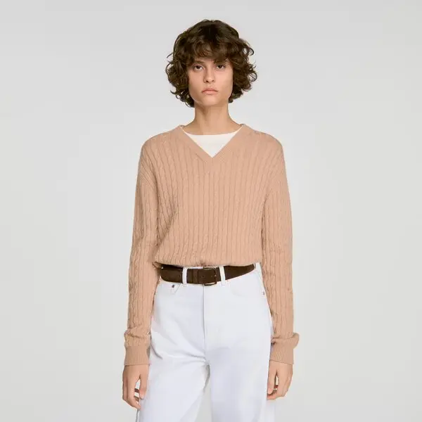 Sandro Cable Knit 2-in-1 Pullover - Beige