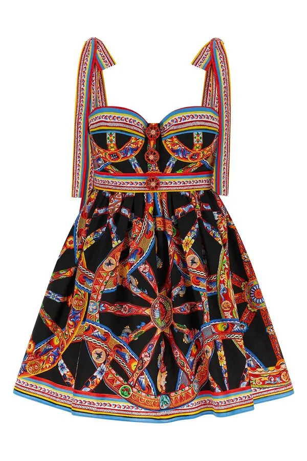 Dolce & Gabbana Carretto Print Cotton Poplin Mini Dress
