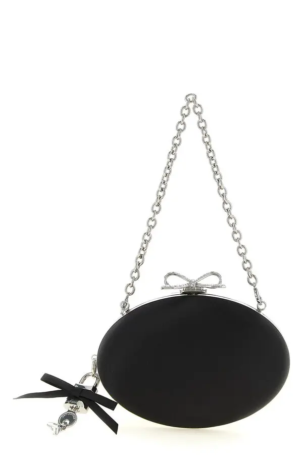 SELF-PORTRAIT Satin Oval Clutch - Black