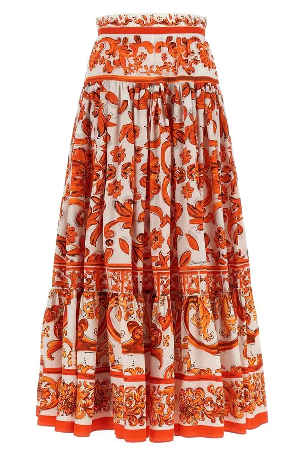 Dolce & Gabbana Maiolica Print Poplin Skirt