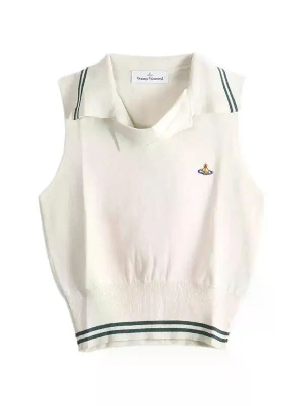 VIVIENNE WESTWOOD Orb-embroidered Striped Vest - Neutrals