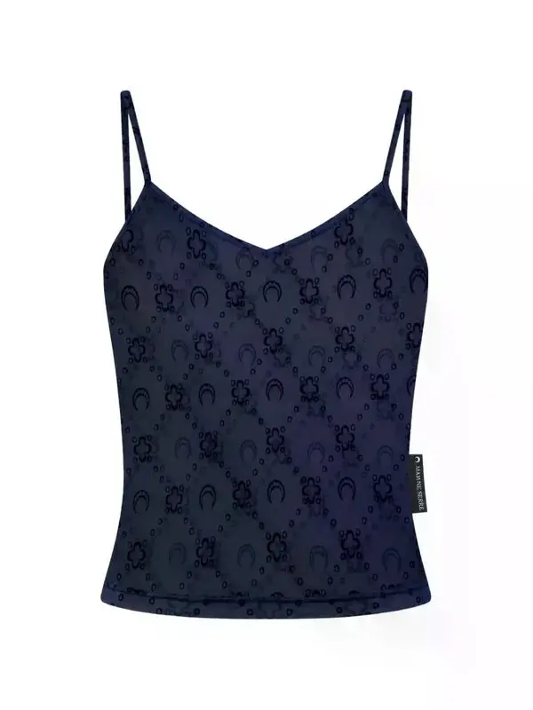 MARINE SERRE Moonogram Flock Mesh Top - Blue