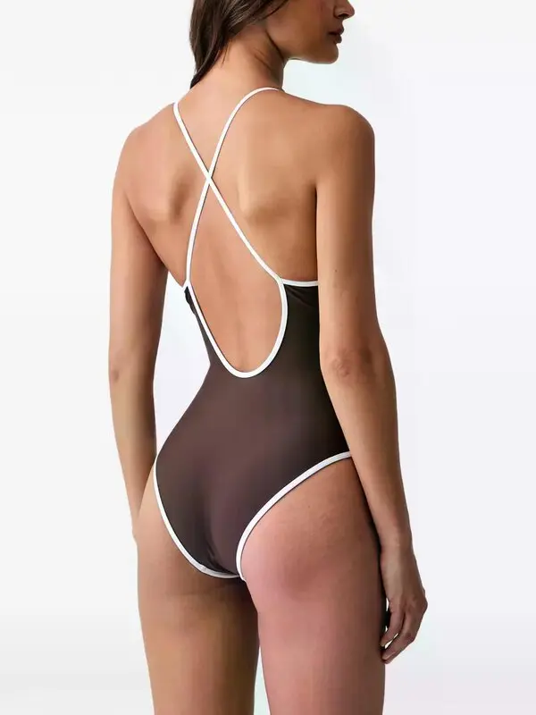 SPORTY & RICH Logo-print Crossover-strap Swimsuit