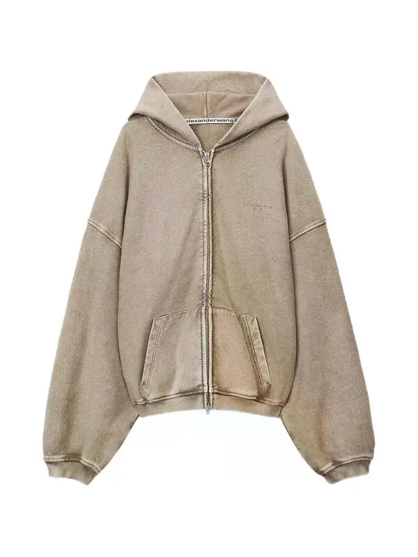 Alexander Wang All-over Crystal Oversized Zip-up Hoodie - Neutrals