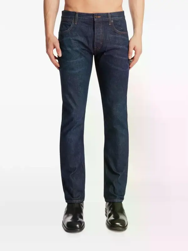 Gucci Cotton Denim Pants With Embroidery