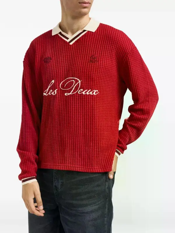 LES DEUX Logo-embroidered Waffle Knit Sweater