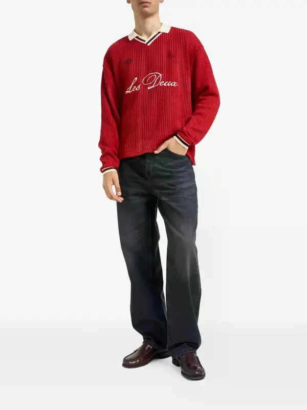 LES DEUX Logo-embroidered Waffle Knit Sweater