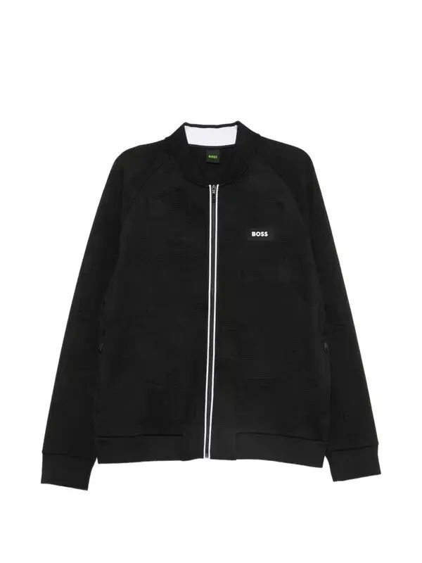 BOSS Geometric-pattern Zip-up Sweater - Black