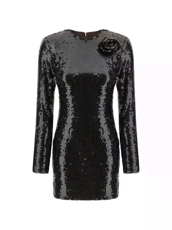 ROTATE BY BIRGER CHRISTENSEN Sequin-embellished Floral-appliqué Mini Dress - Brown