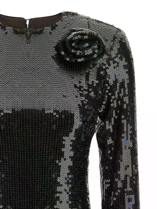 ROTATE BY BIRGER CHRISTENSEN Sequin-embellished Floral-appliqué Mini Dress - Brown